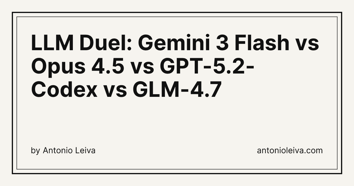 LLM Duel: Gemini 3 Flash vs Opus 4.5 vs GPT-5.2-Codex vs GLM-4.7 — Antonio Leiva